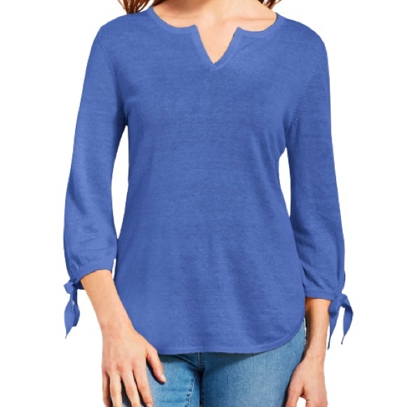 Talbots | Sweaters | Talbots Linen Sweater Split Crew Neck Elbow ...